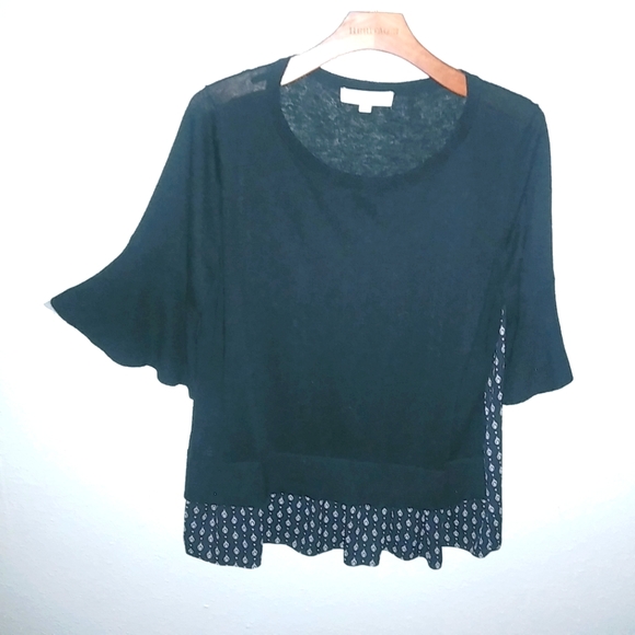 LOFT | Tops | Loft L Dark Navy Bell Sleeve Layered Tunic Top | Poshmark